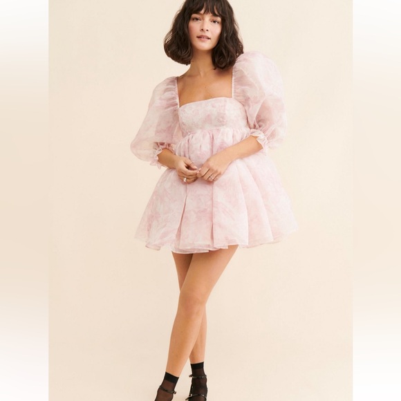 Selkie | Dresses | Chic Sheer Pink Puff Sleeve Dress | Poshmark